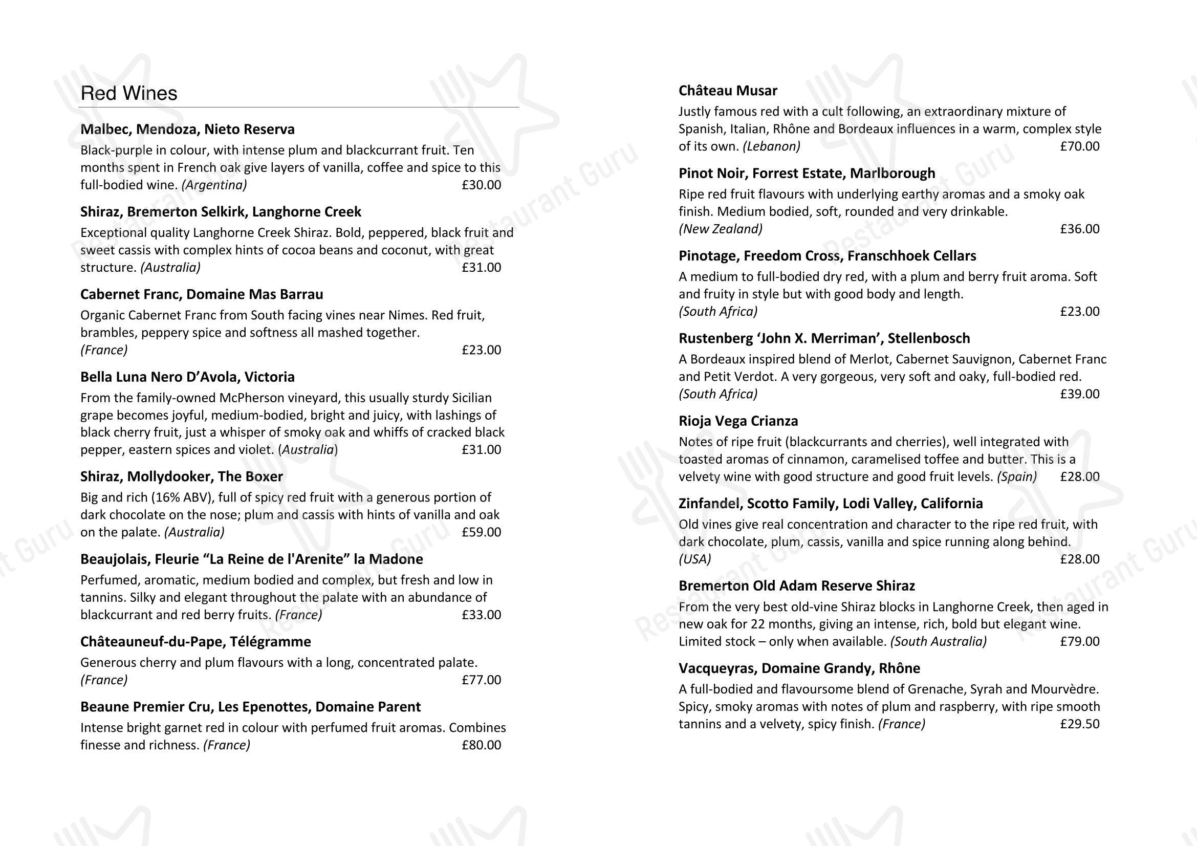 Menu at Dusit restaurant, Edinburgh