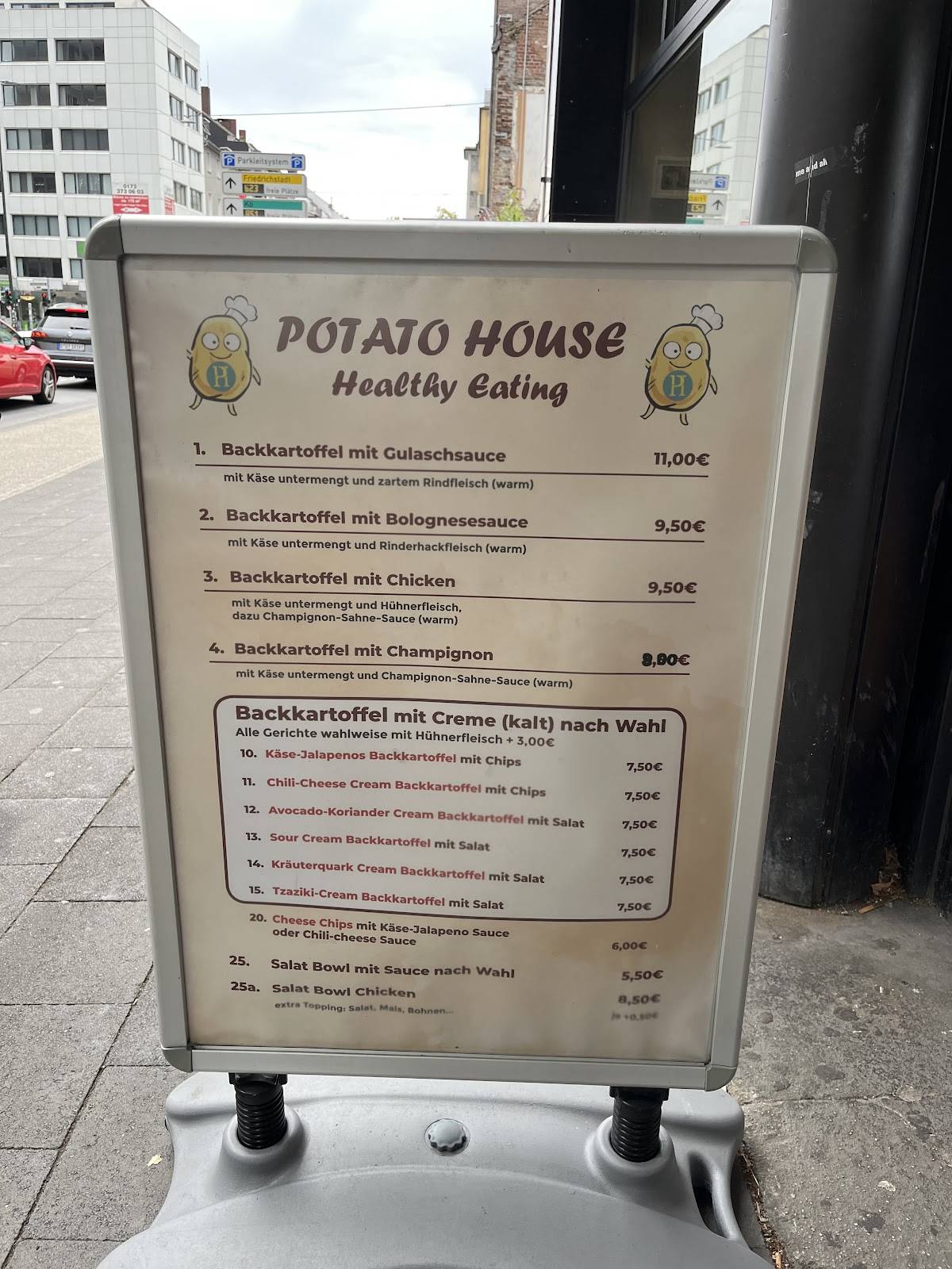 Menu at Potato House restaurant, Düsseldorf
