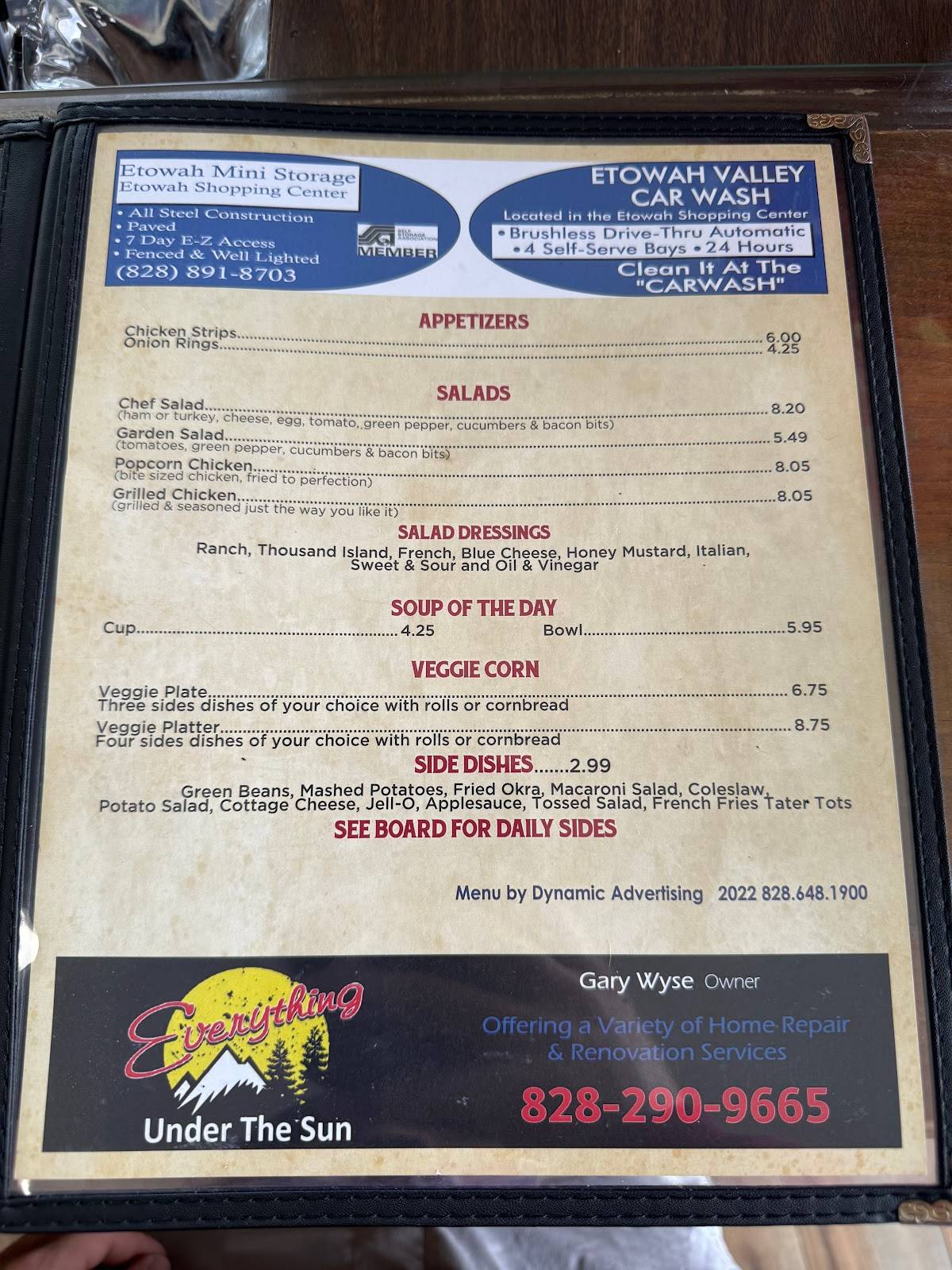 Menu at Dutch Cupboard restaurant, Etowah, Brevard Rd