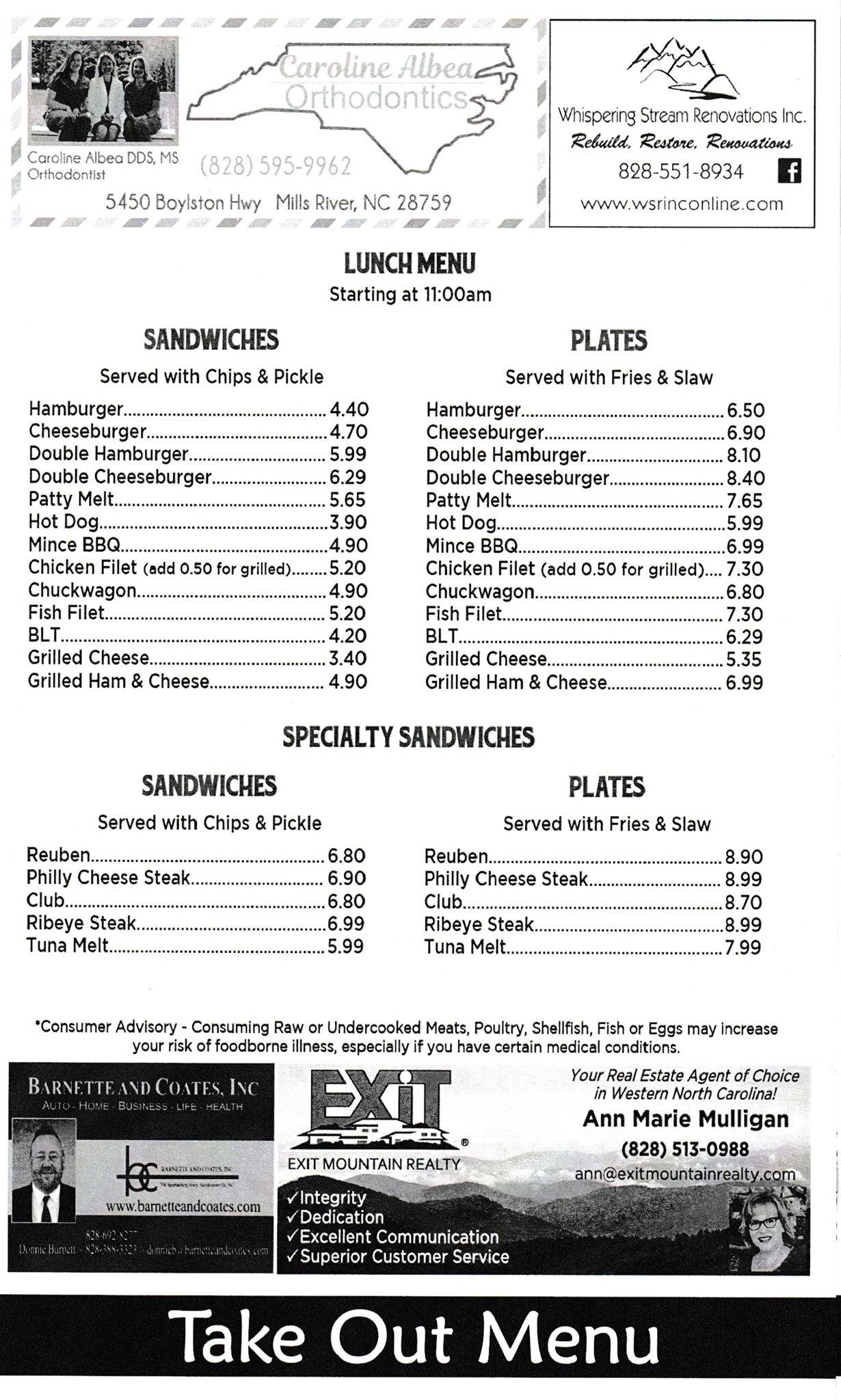 Menu at Dutch Cupboard restaurant, Etowah, Brevard Rd