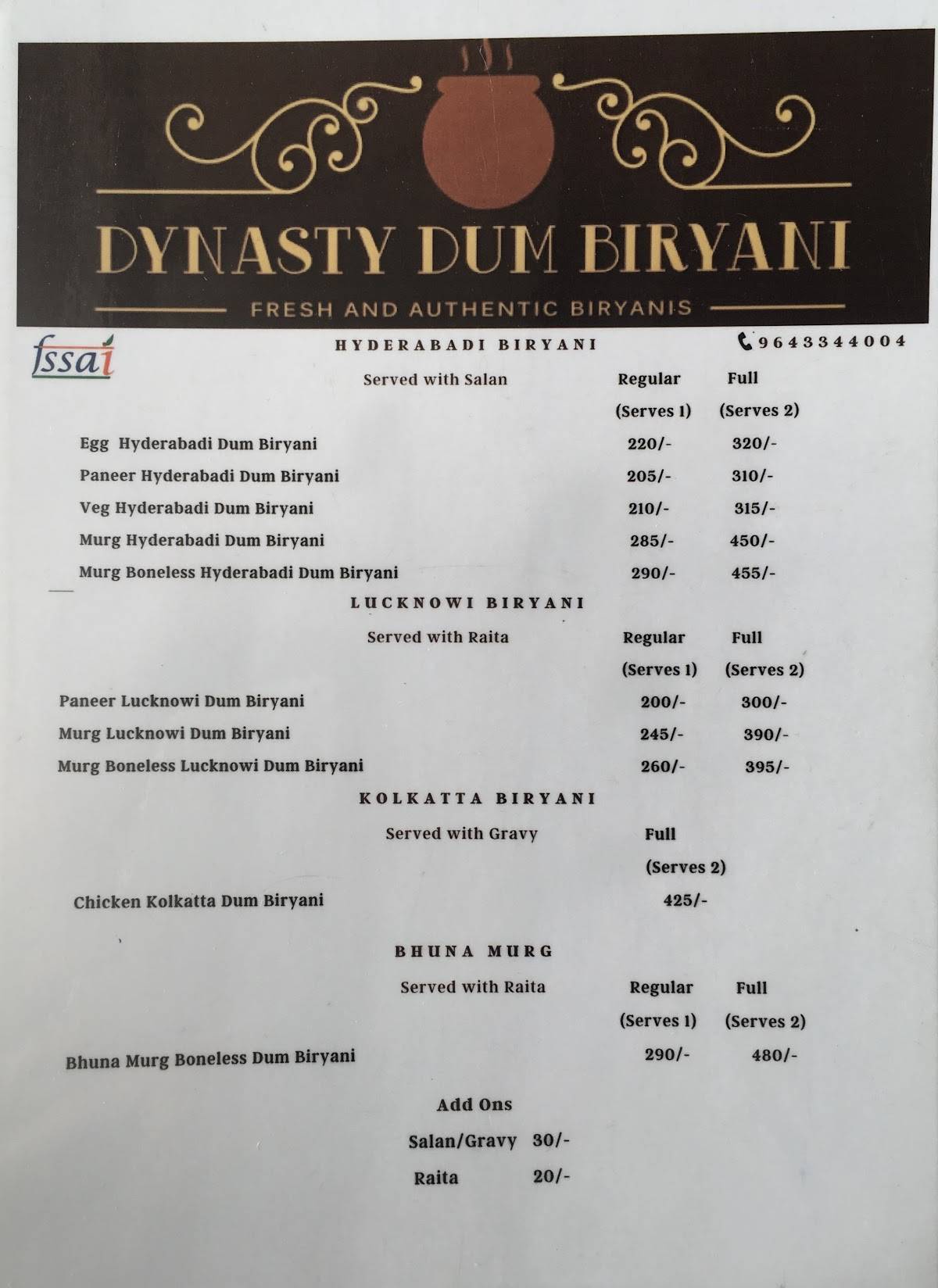 Menu at Dynasty Dum Biryani, Noida