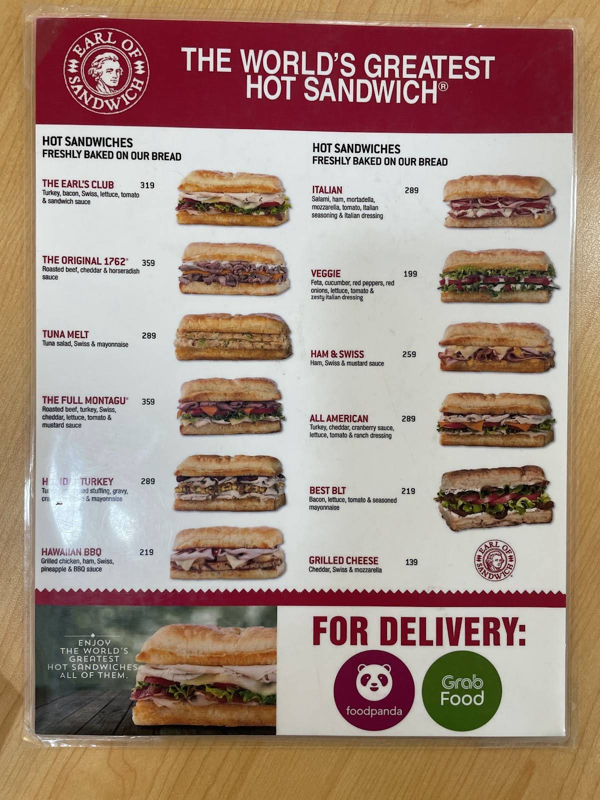 Menu at EARL OF SANDWICH restaurant, Makati