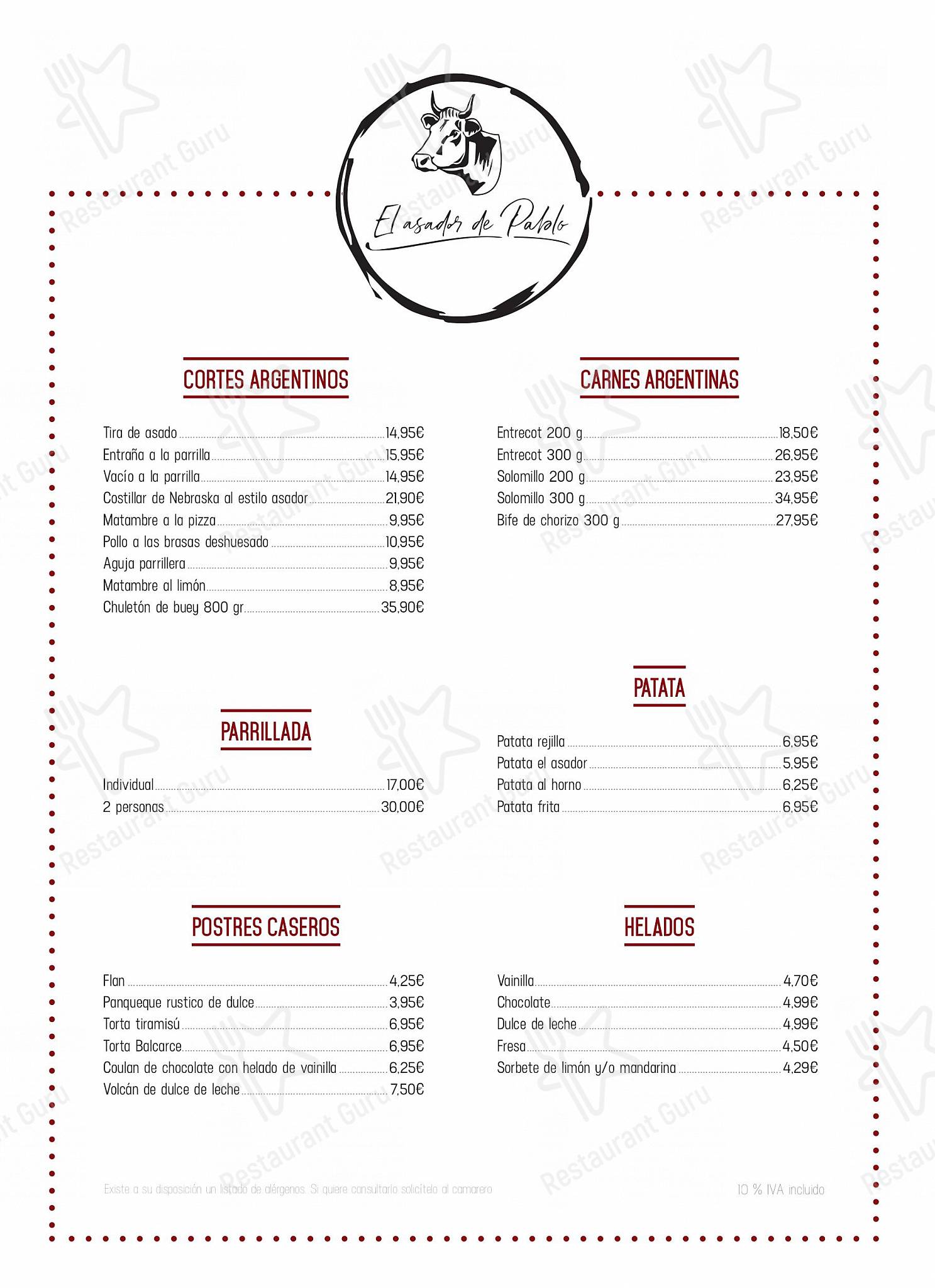 Menu at EL ASADOR DE PABLO- Restaurante Argentino, Sant Joan Despí