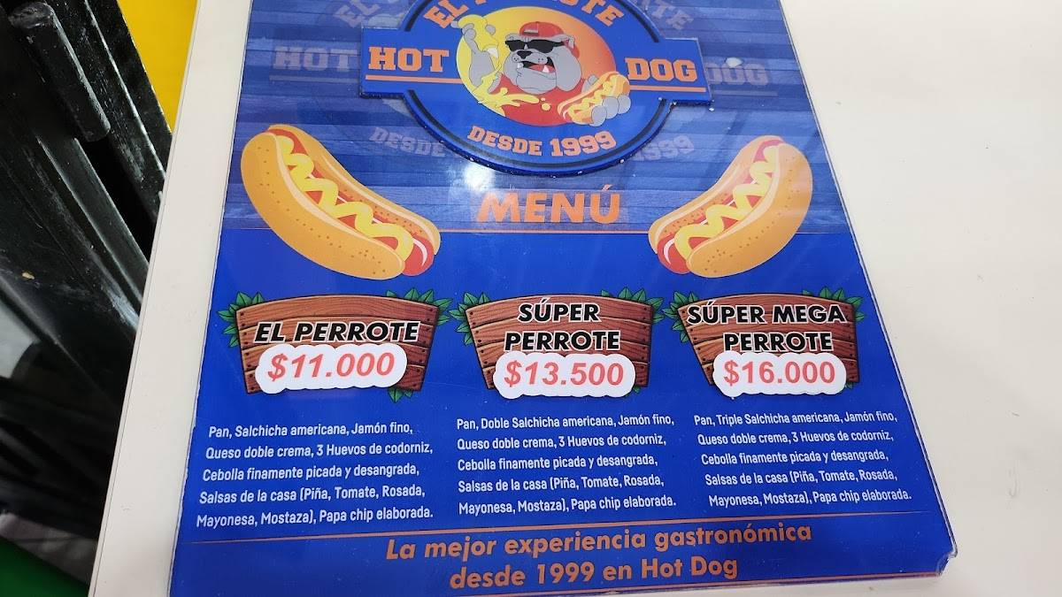 Carta del restaurante El Perrote Hot Dog Universidad Nacional, Bogotá