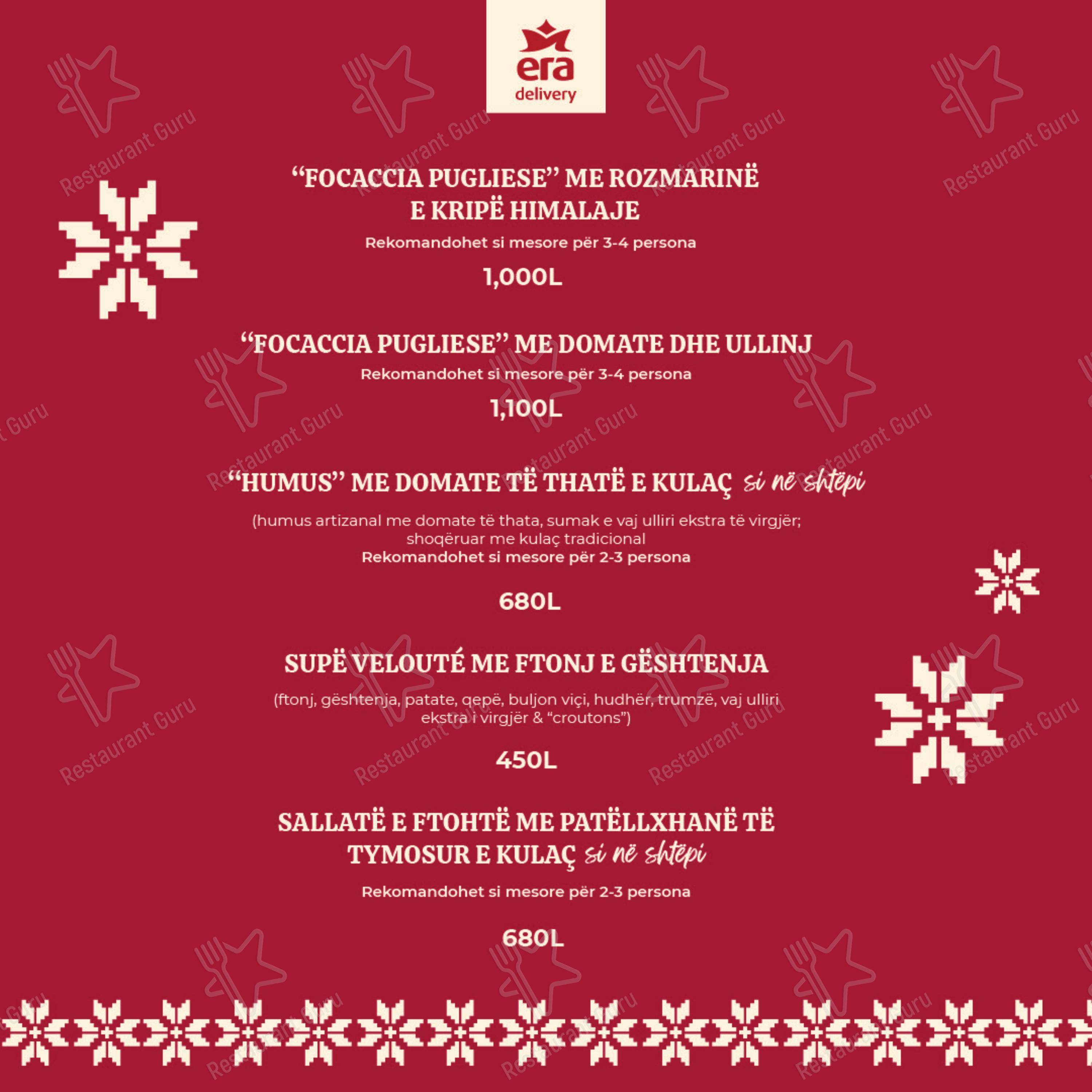 Menu at ERA DELIVERY restaurant, Tirana