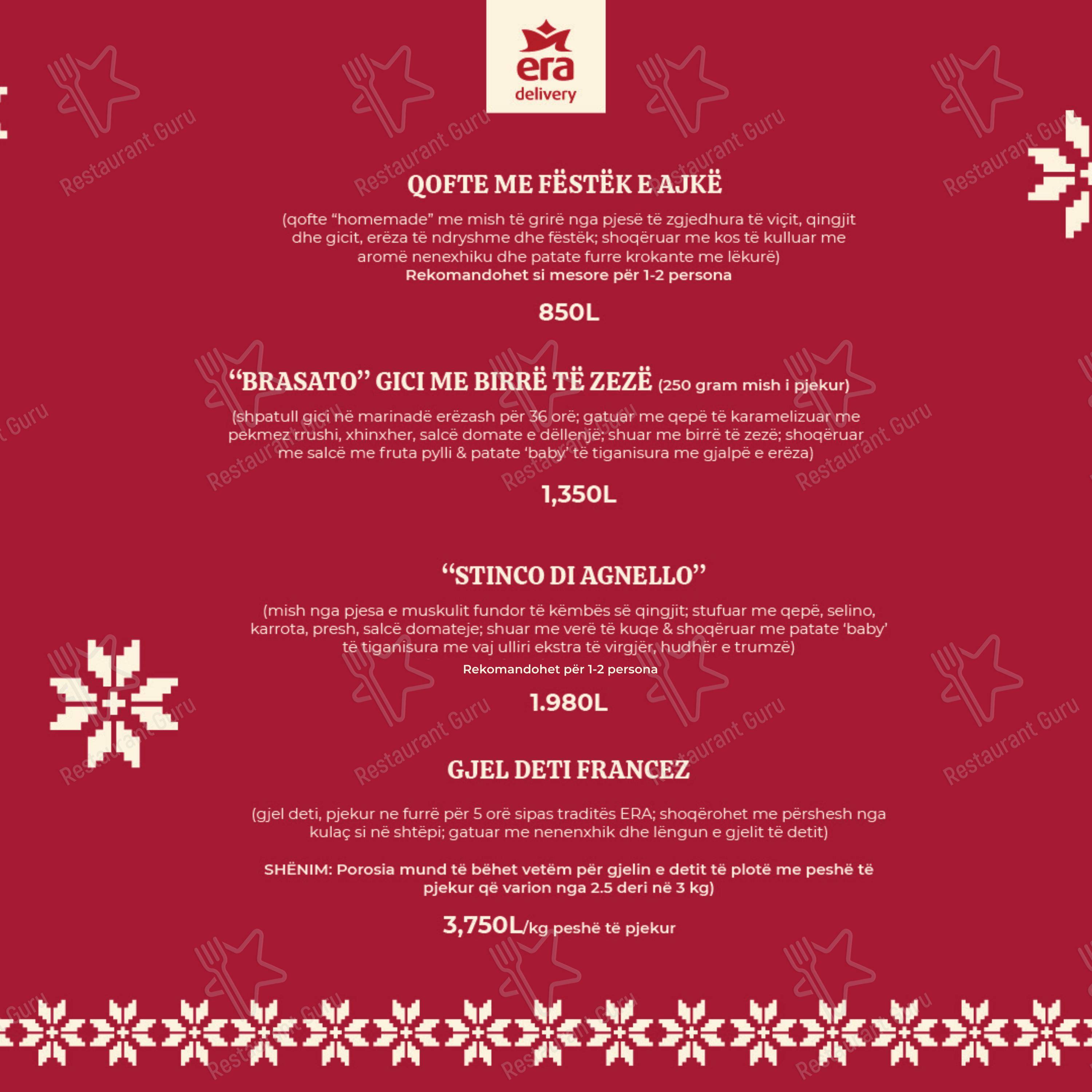 Menu at ERA DELIVERY restaurant, Tirana