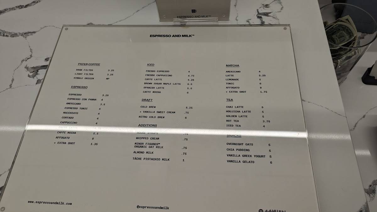 Menu at ESPRESSO AND MILK, Chicago