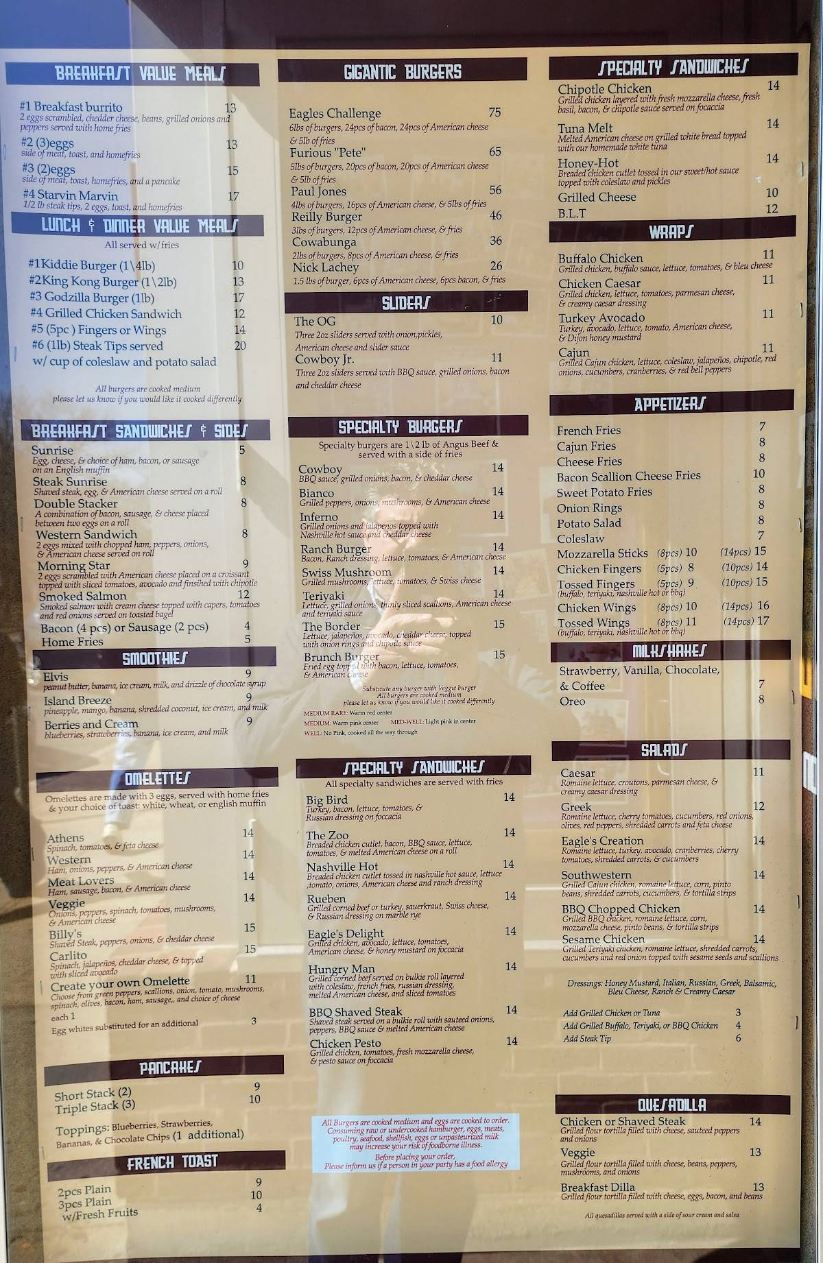 Menu at Eagle's Deli fast food, Boston