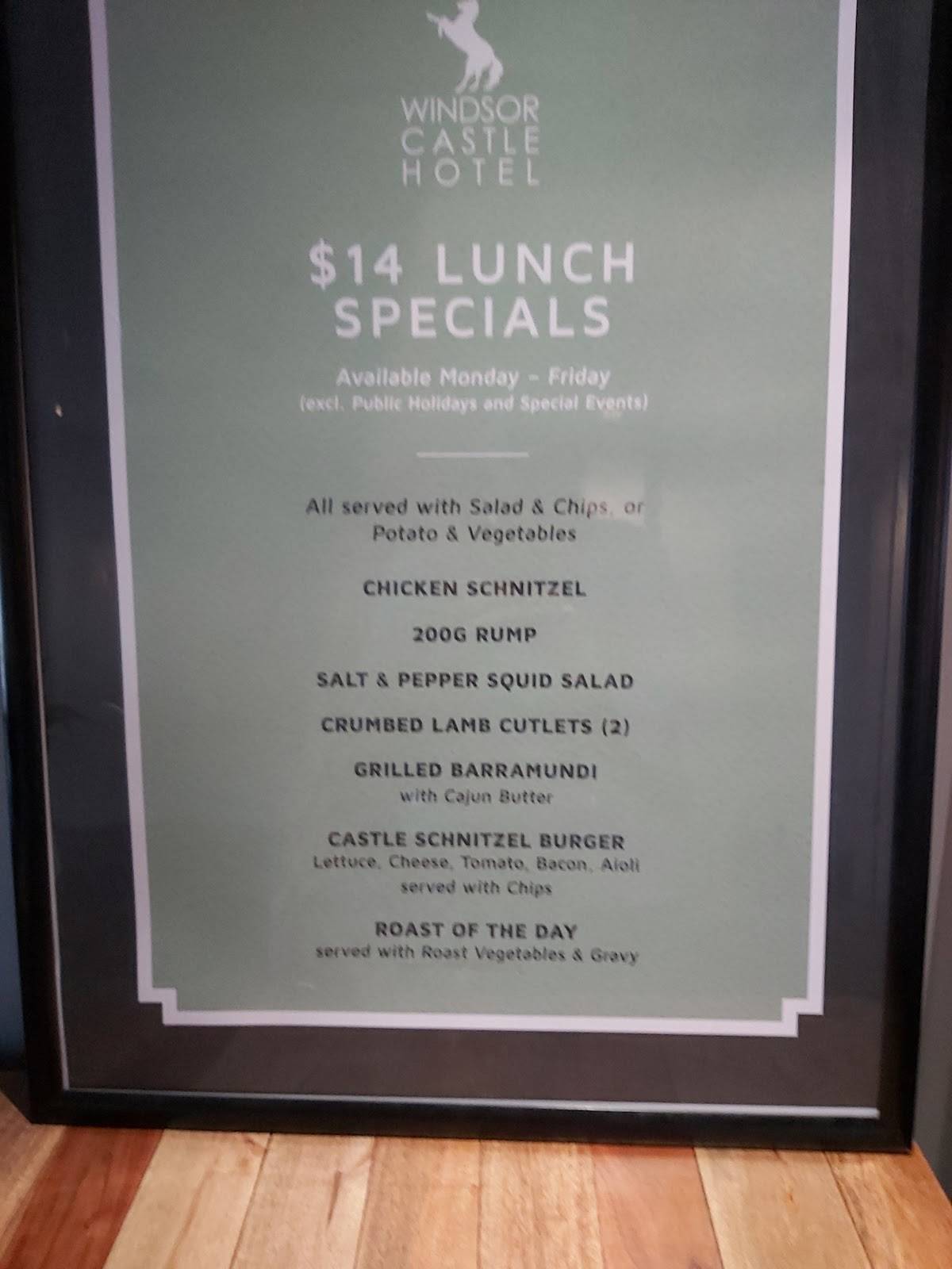 Menu at The Windsor Castle Hotel restaurant, East Maitland