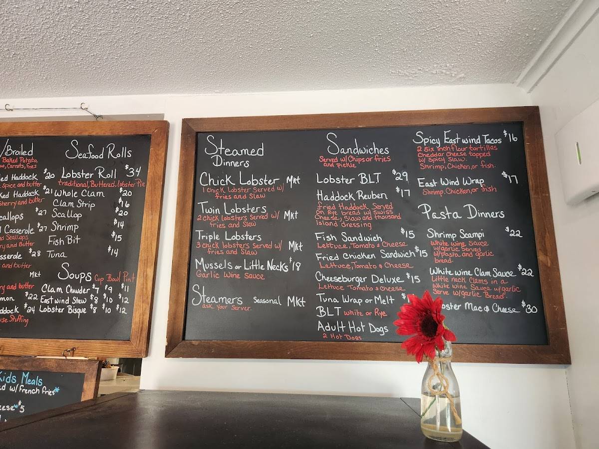 Menu at East Wind Lobster and Grille restaurant, Bourne