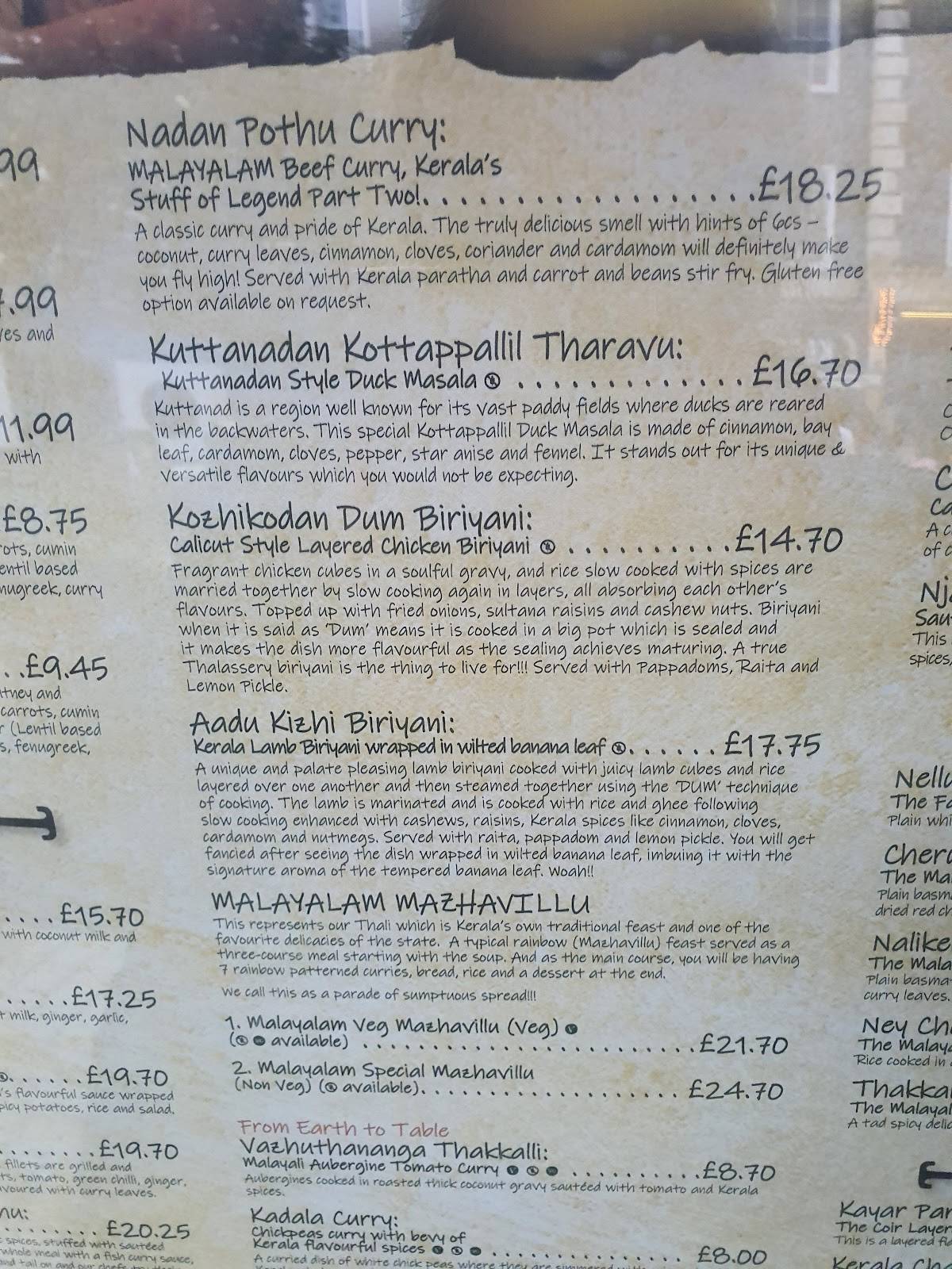 Menu at Malayalam Mother's Cuisine Kerala restaurant, Eastbourne