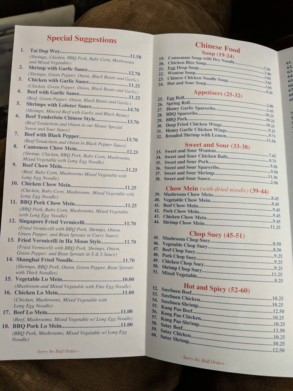 Menu at Eastern Restaurant, Port Rowan