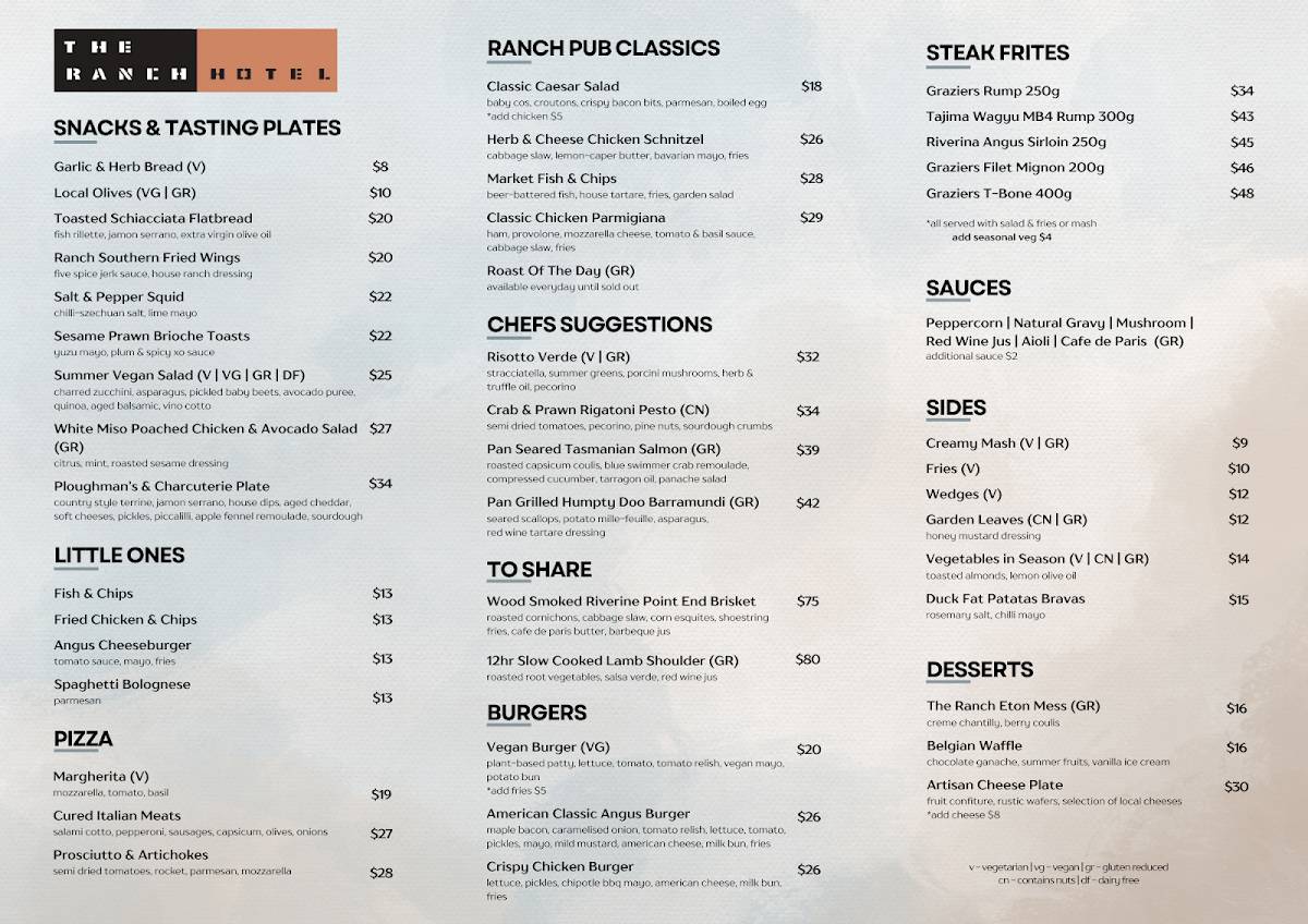 Menu at The Ranch pub & bar, Marsfield, 108 Herring Rd