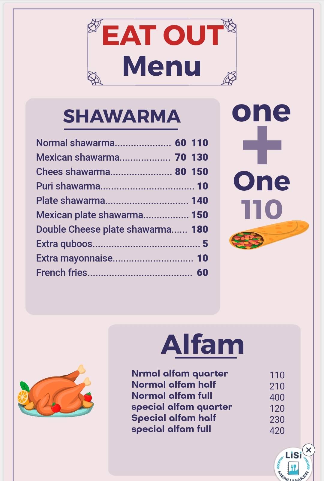 Menu at Eat Out, Kochi, Athipozhi Saudi Athipozhi