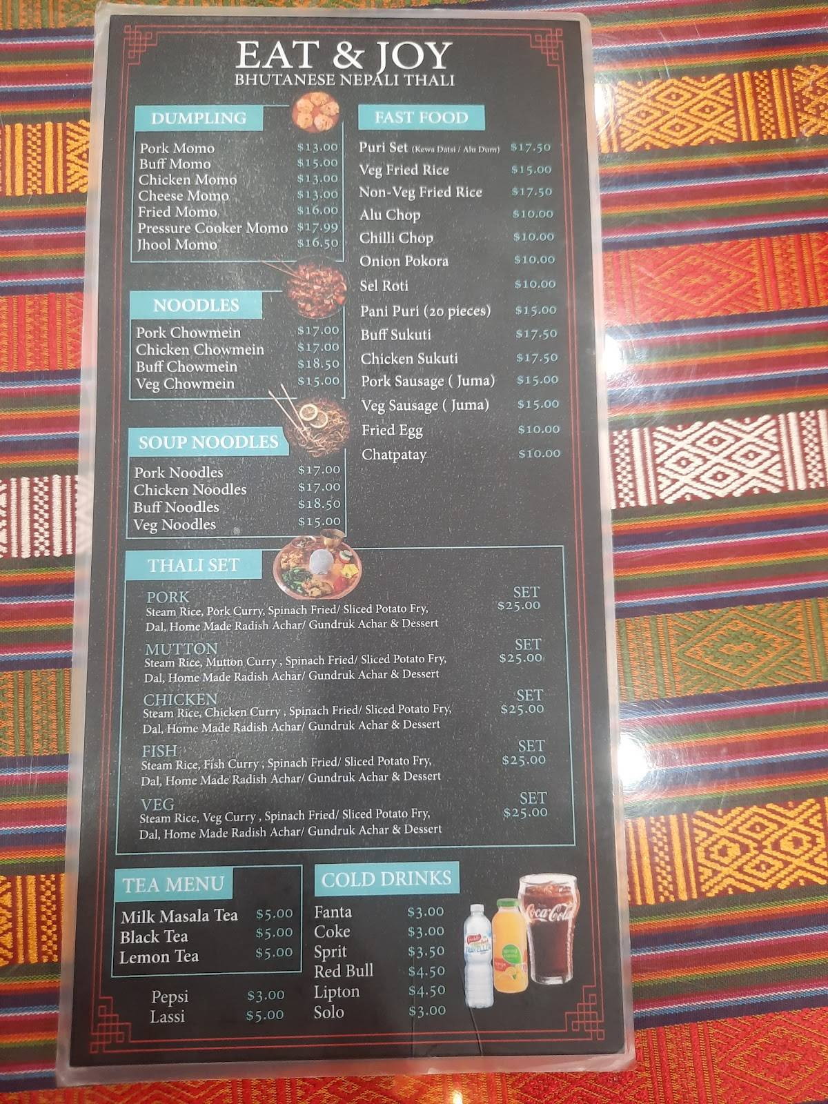 Menu at Eat and Joy restaurant, Osborne Park