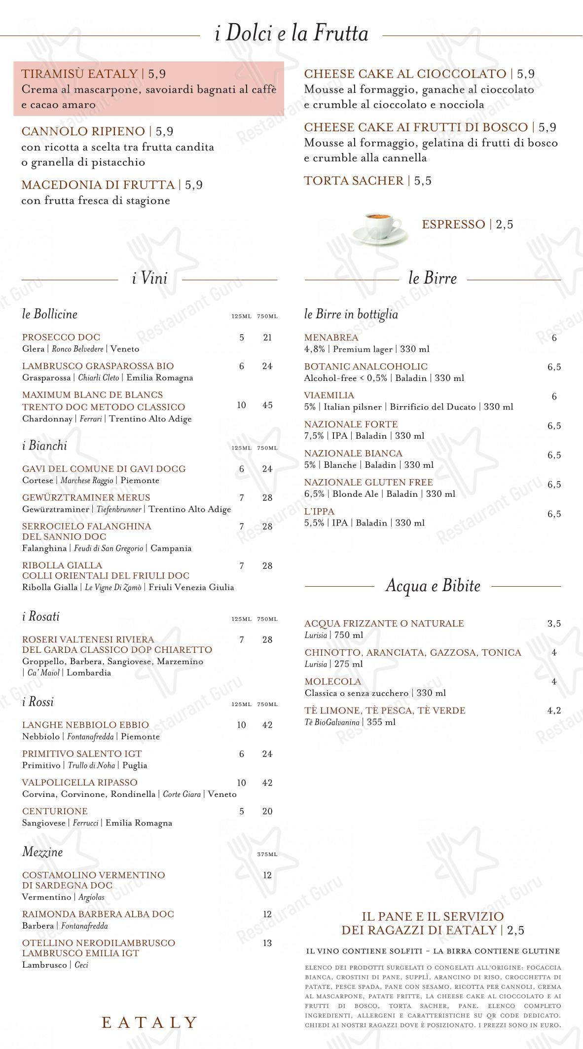 Carta de pizzería Eataly x Autogrill Secchia Ovest, Modena, A1