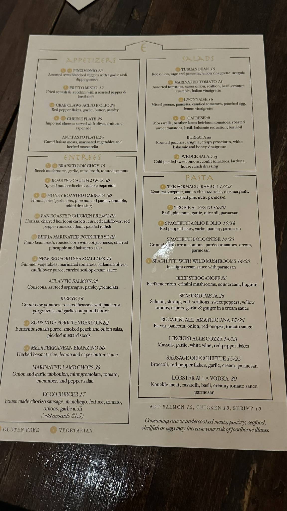 Menu at Ecco on Overton Park restaurant, Memphis