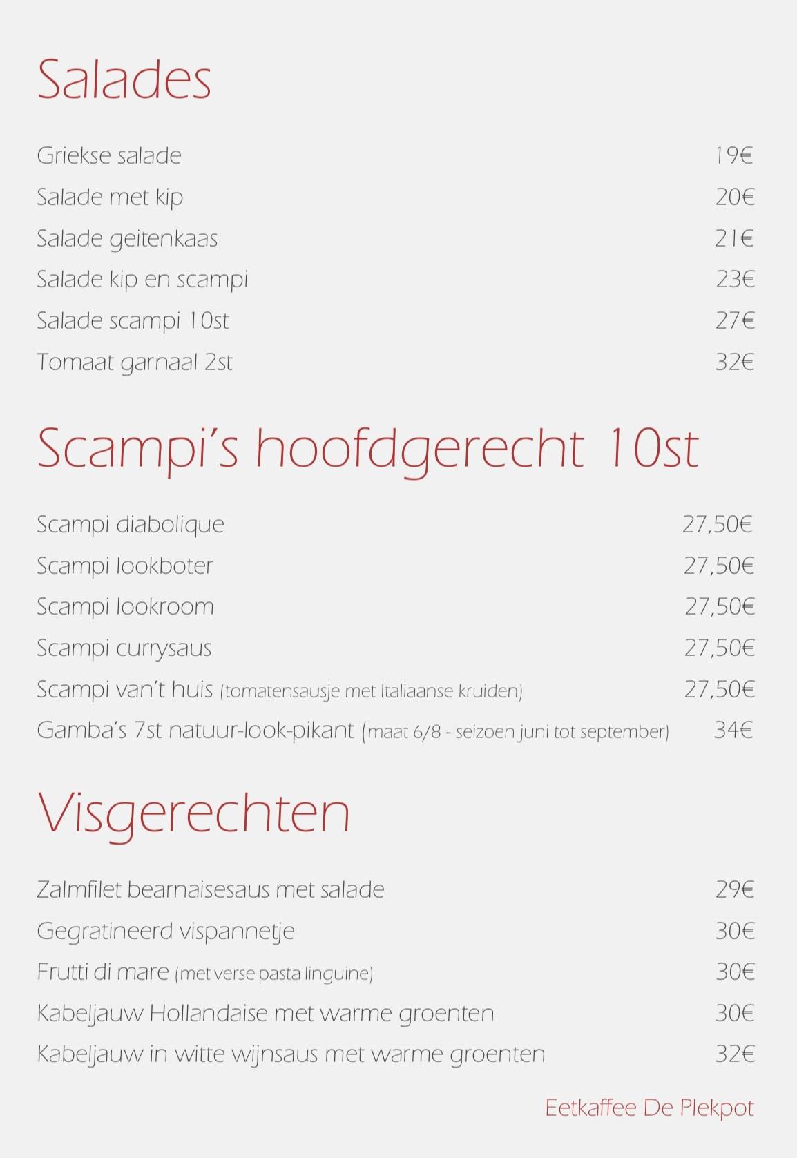 Menu au Bistro De Plekpot, Kapelle-op-den-Bos