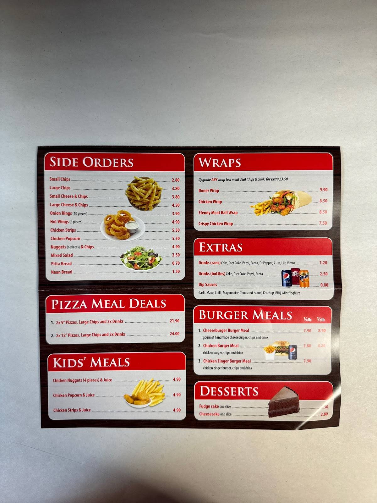 Menu at Efendy Pizzeria, Blackpool