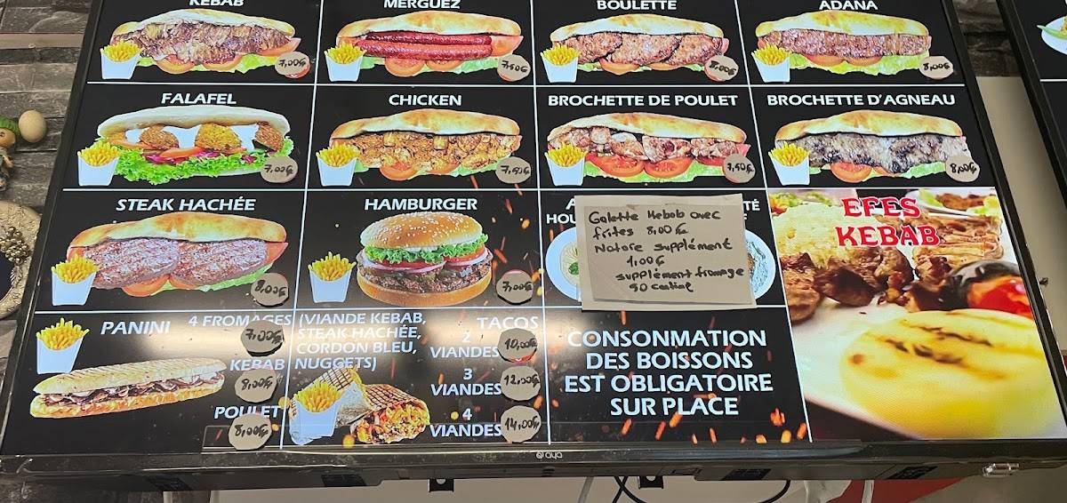 Menu at Efes kebab fast food, Plozévet