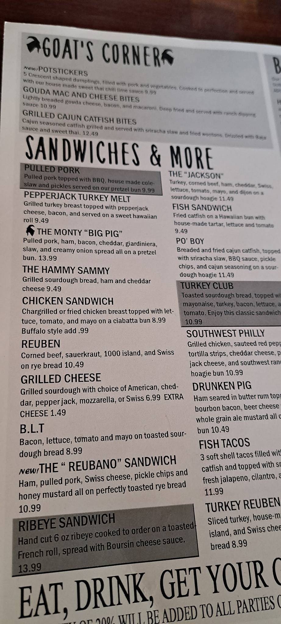 Menu at Gabby Goat American Pub & Grill, Effingham