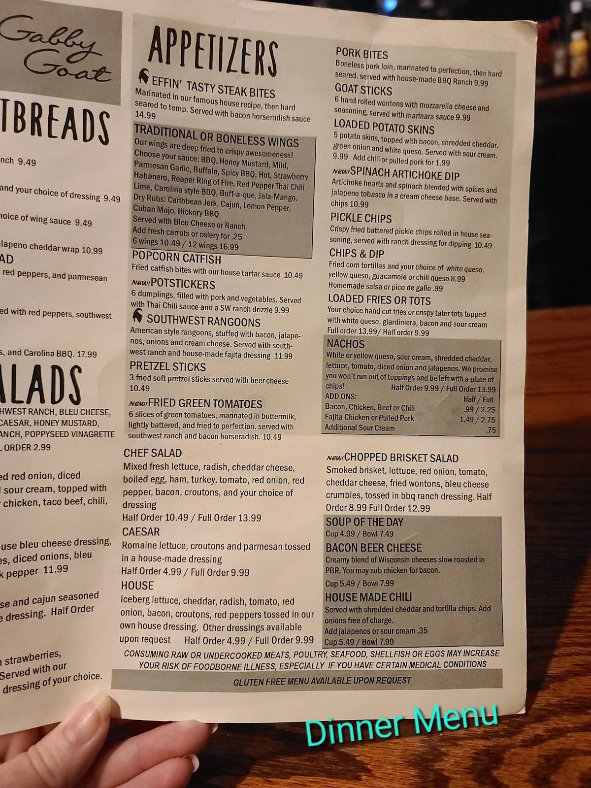 Menu at Gabby Goat American Pub & Grill, Effingham