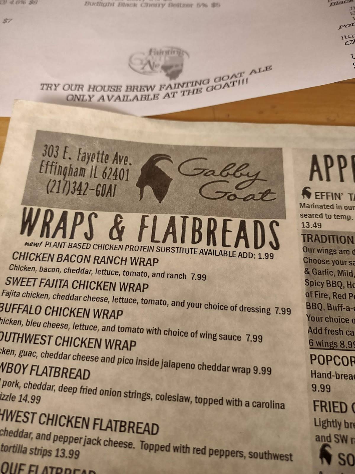 Menu at Gabby Goat American Pub & Grill, Effingham