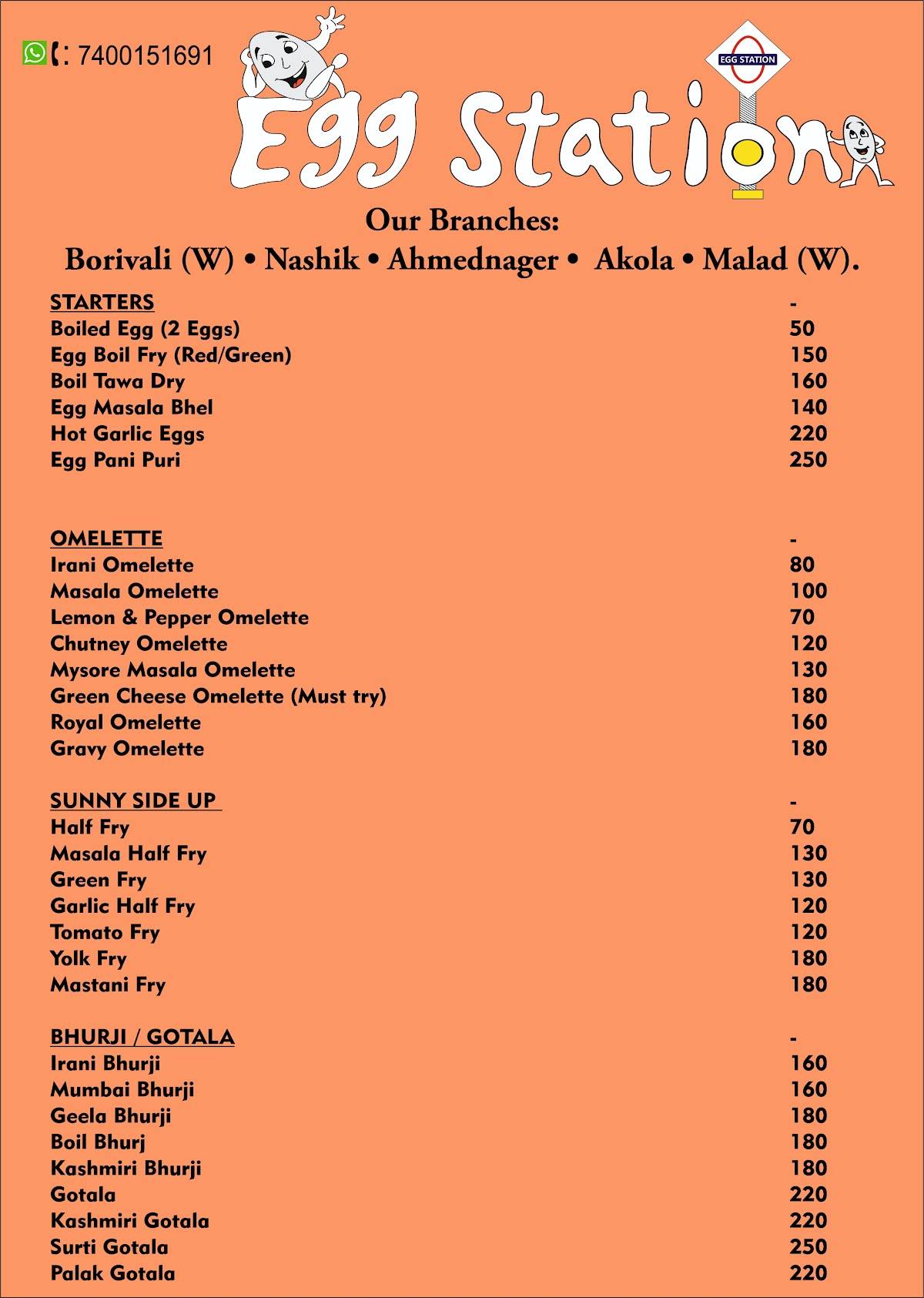 Menu at Egg Station, Mumbai, Shop No.4 & 5