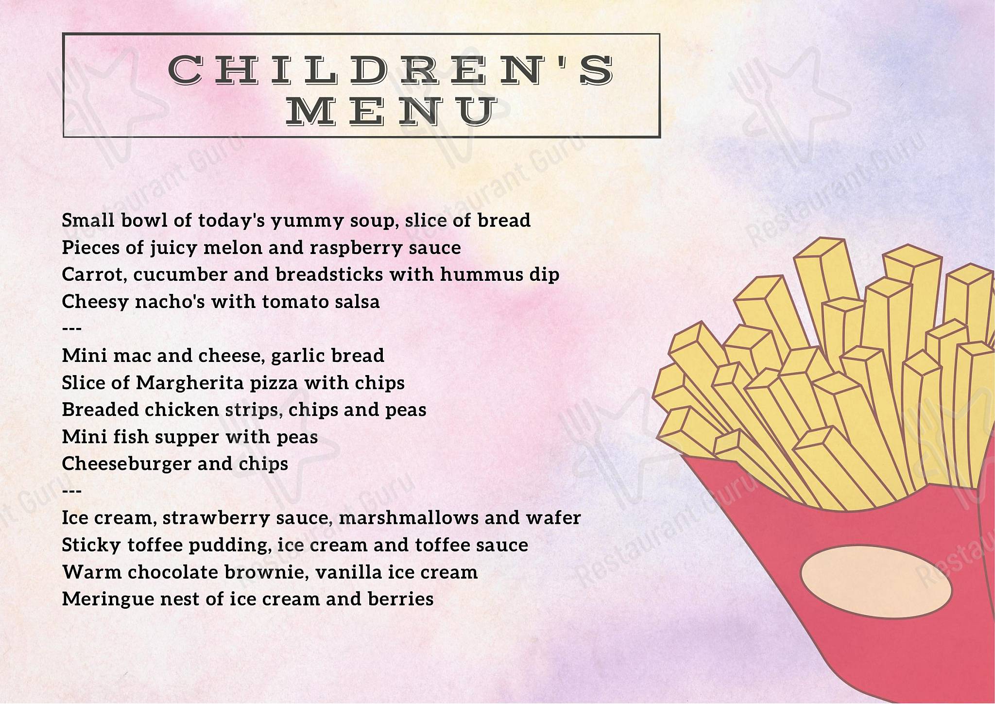 Menu at Simpson's Restaurant, Glasgow