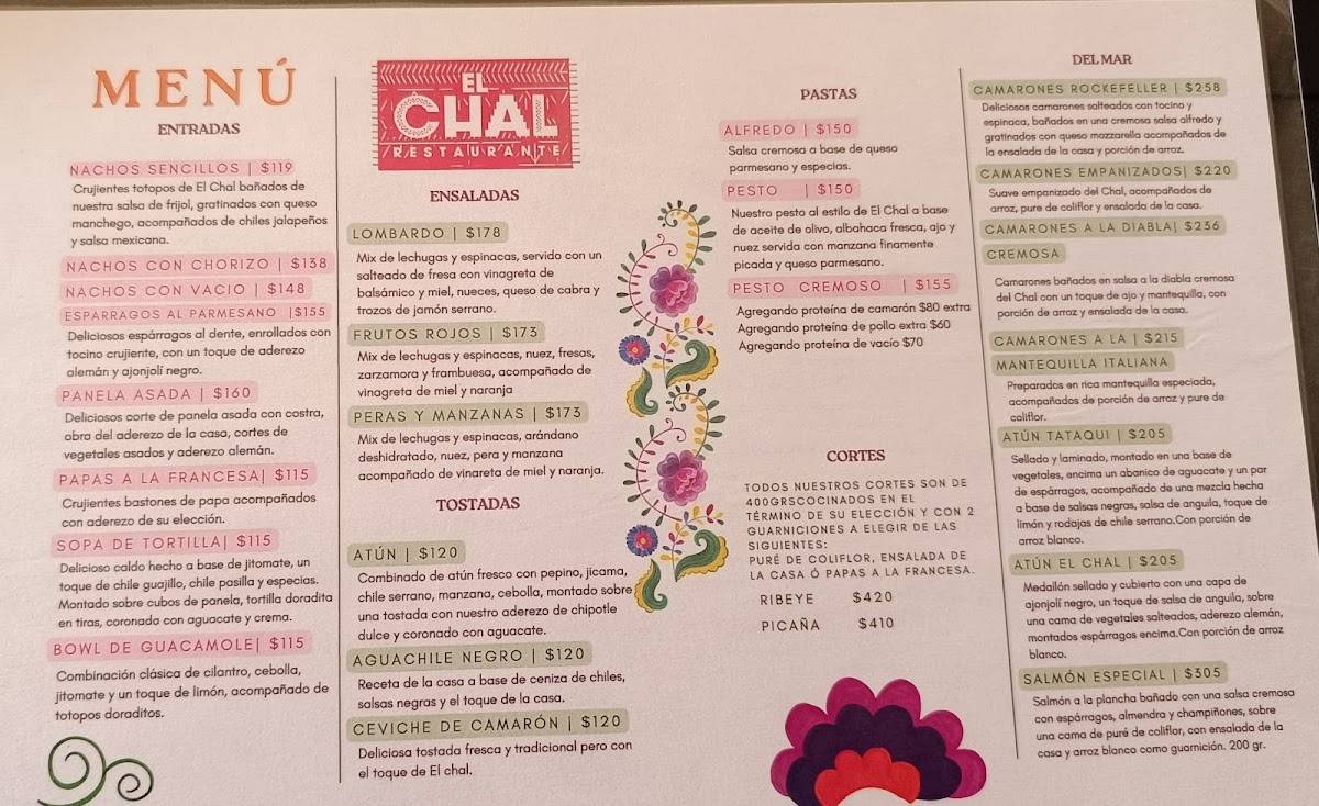 Menu at El CHAL RESTAURANTE, Zapopan