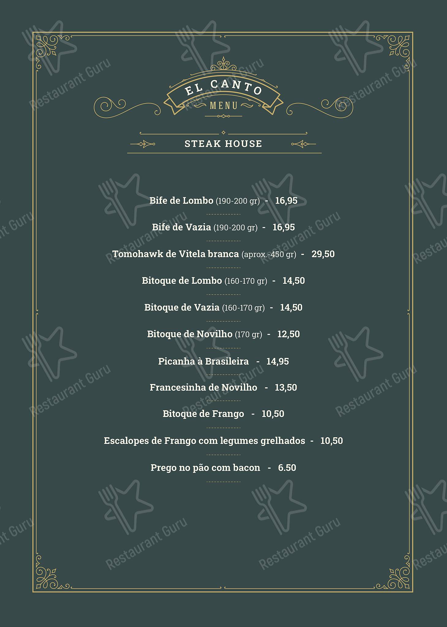 Menu em El Canto restaurante, Odivelas