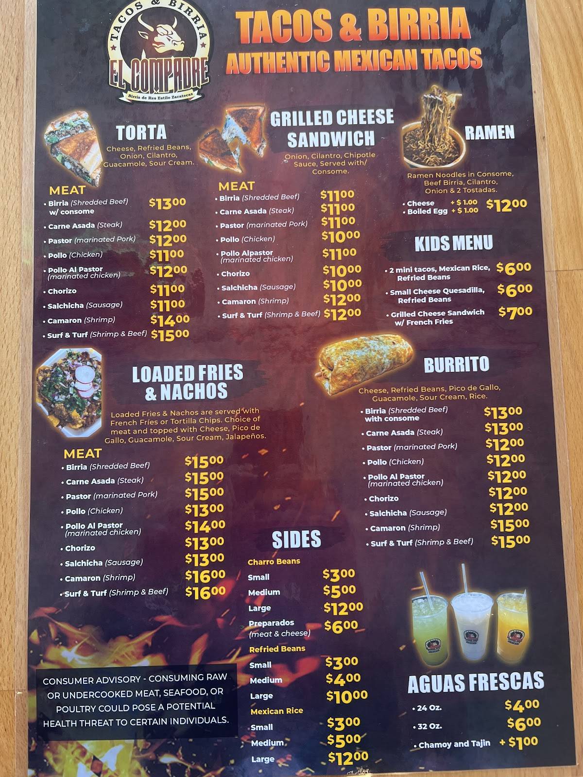 Carta del restaurante Birrieria El Compadre, Pearland