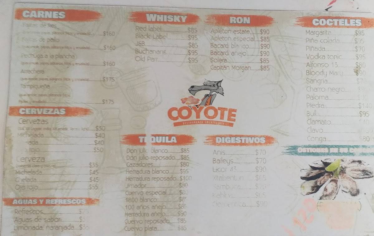 Carta del restaurante El Coyote ll, Cancún, Calle 80 SM 233