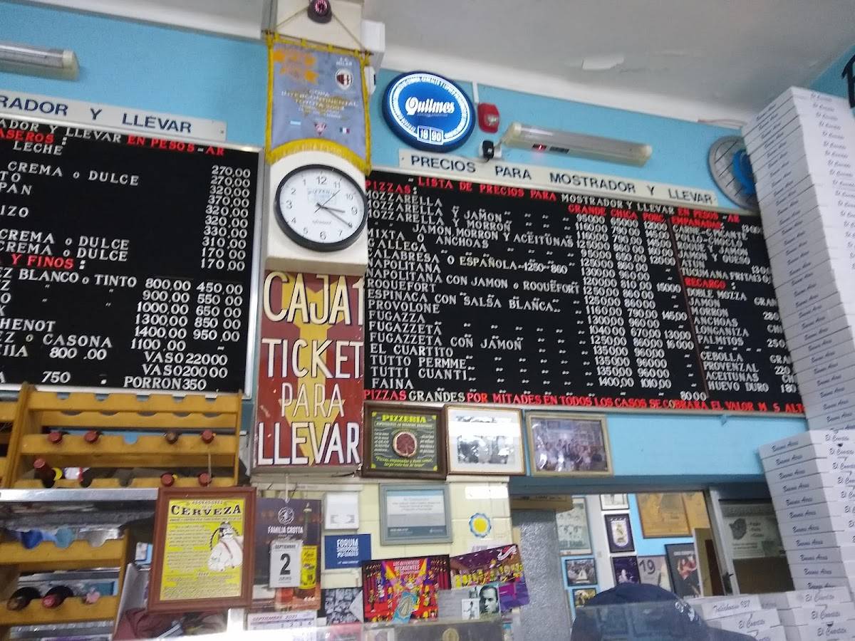 Carta de pizzería El Cuartito, Buenos Aires, Talcahuano 937
