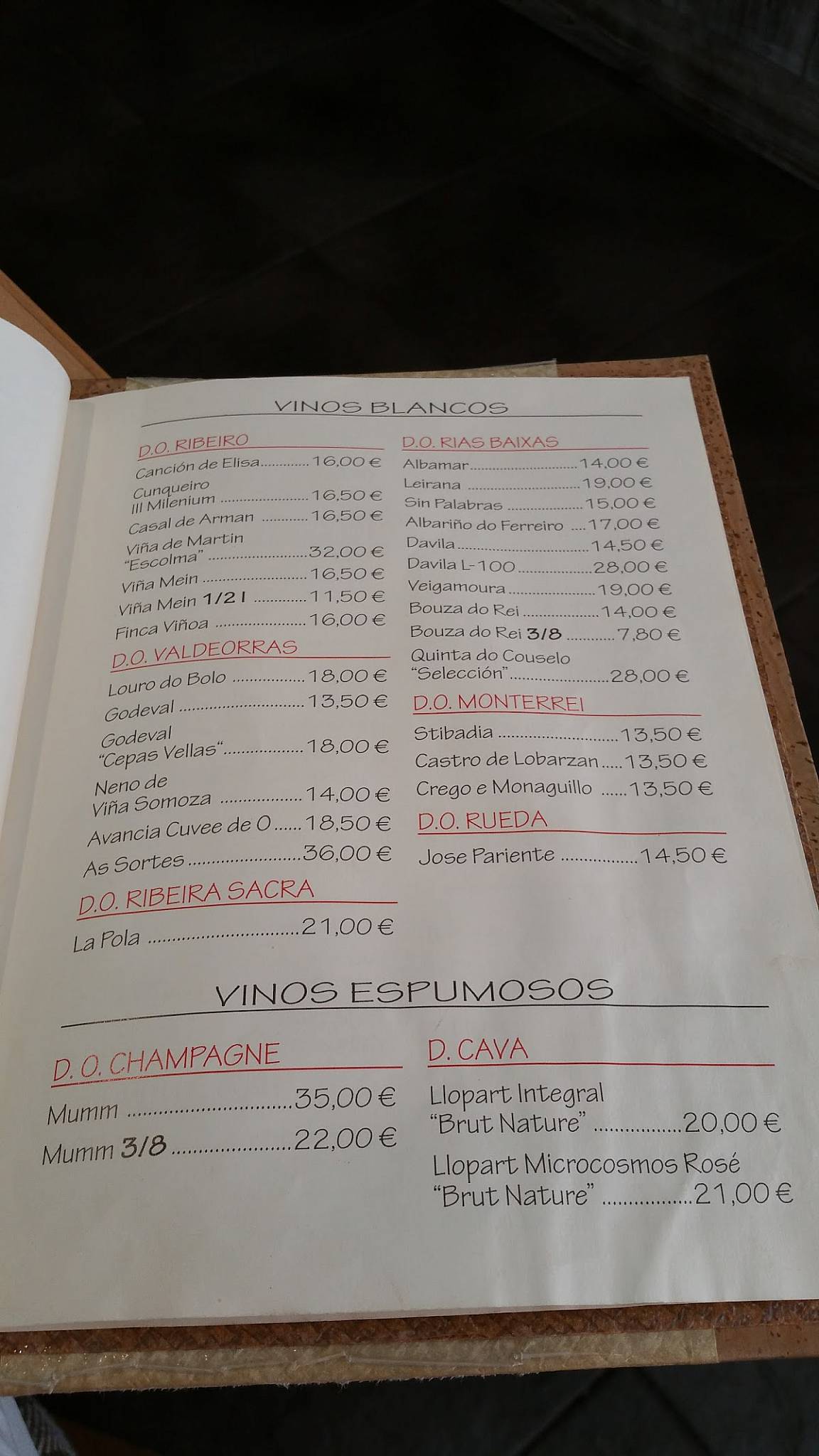 Carta del restaurante El De Alberto, La Coruña, C/ Ángel Rebollo