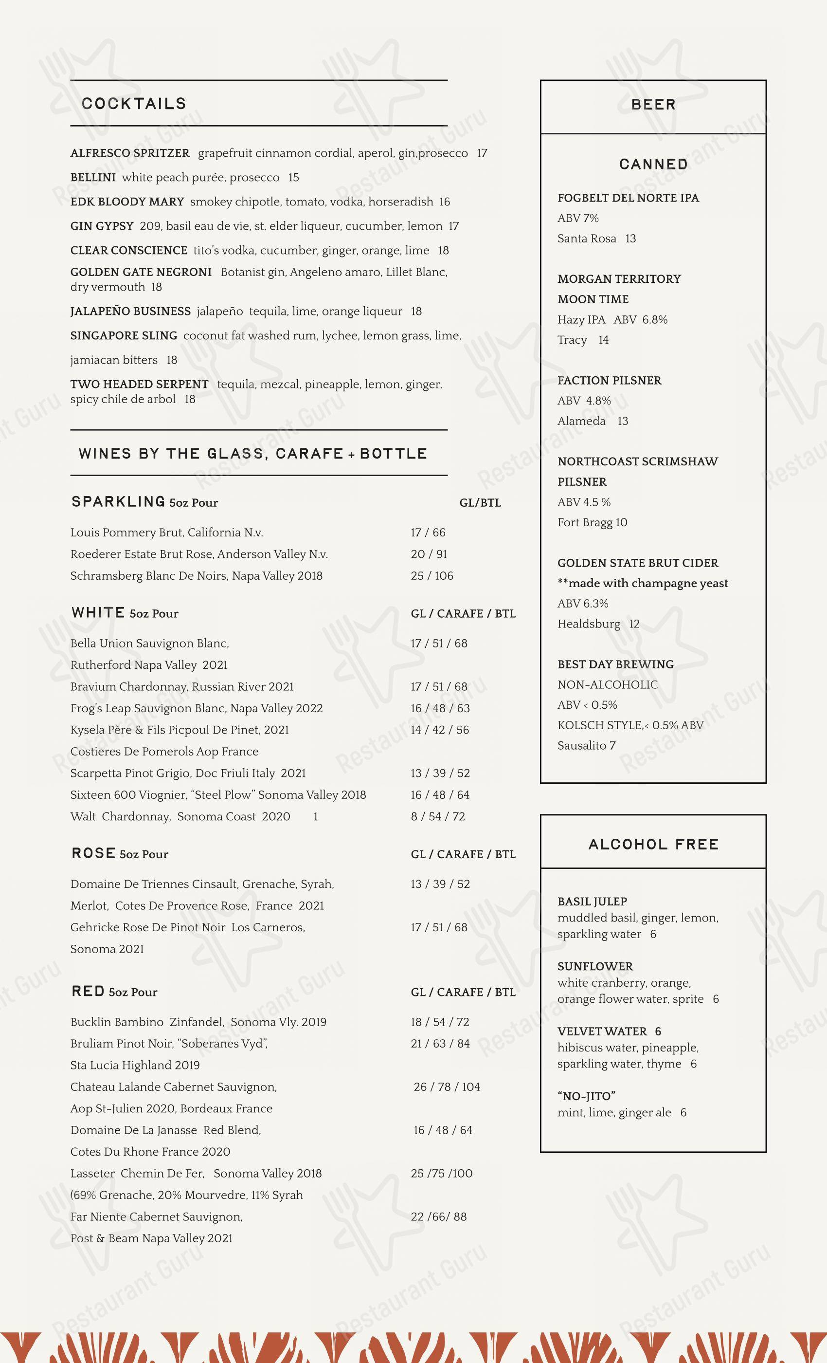Menu at El Dorado Kitchen restaurant, Sonoma