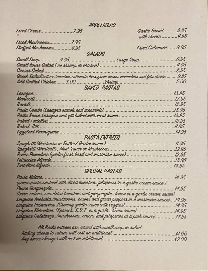 Menu at La Piazza Italian Restaurant, El Dorado