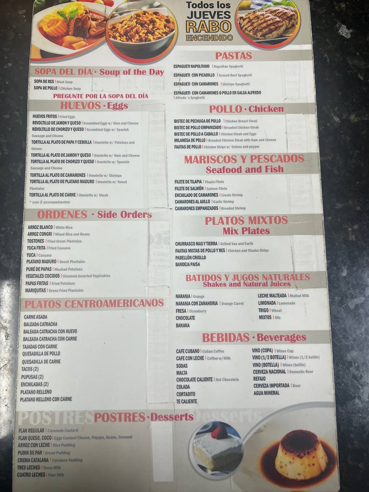 Menu at El Faro Latin Cafe, Doral