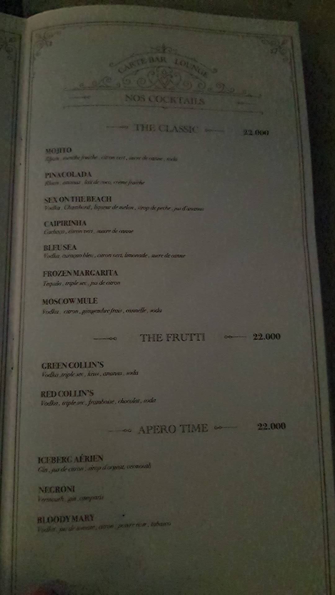 Menu au El Firma Restaurant, Tunis, Choutrana III