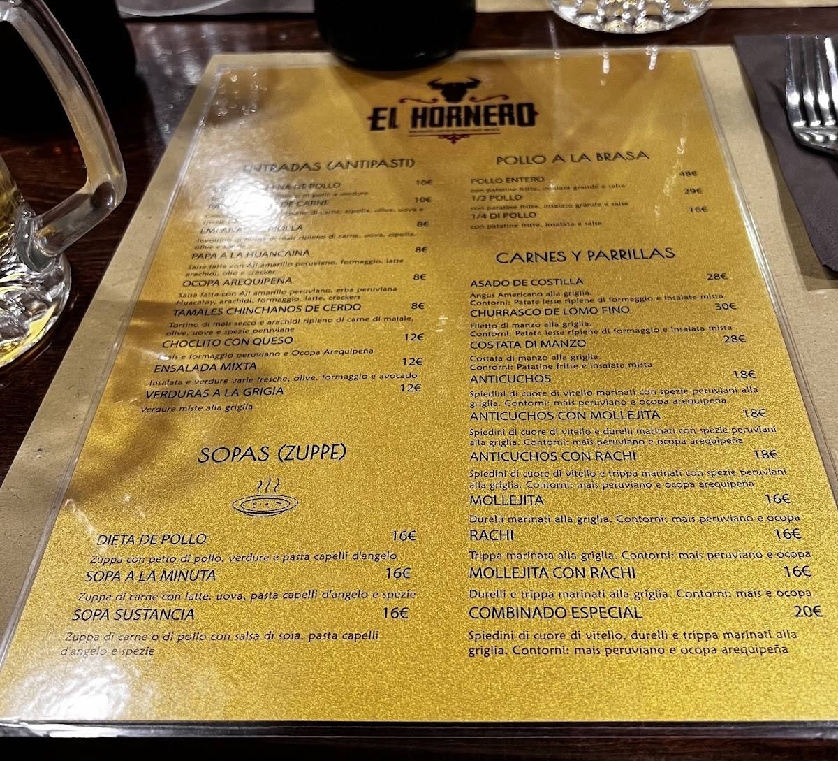 Carta de parrilla El Hornero, Milan, Piazza Monte Titano