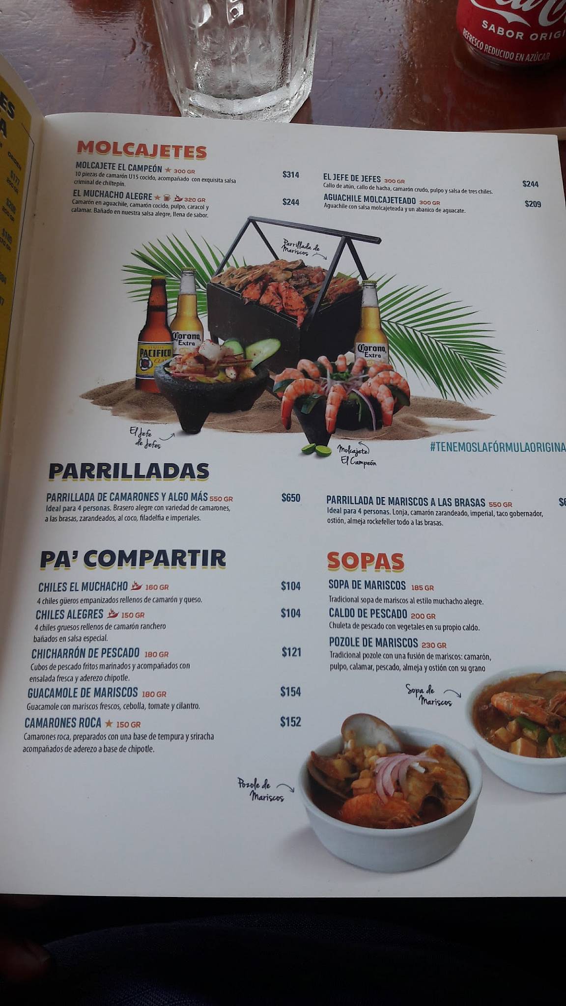 Carta del restaurante El Muchacho Alegre, Mazatlán, P.º Claussen 46-C