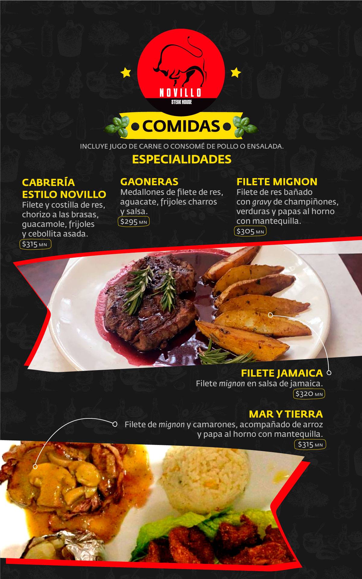 Carta de parrilla El Novillo, Tijuana