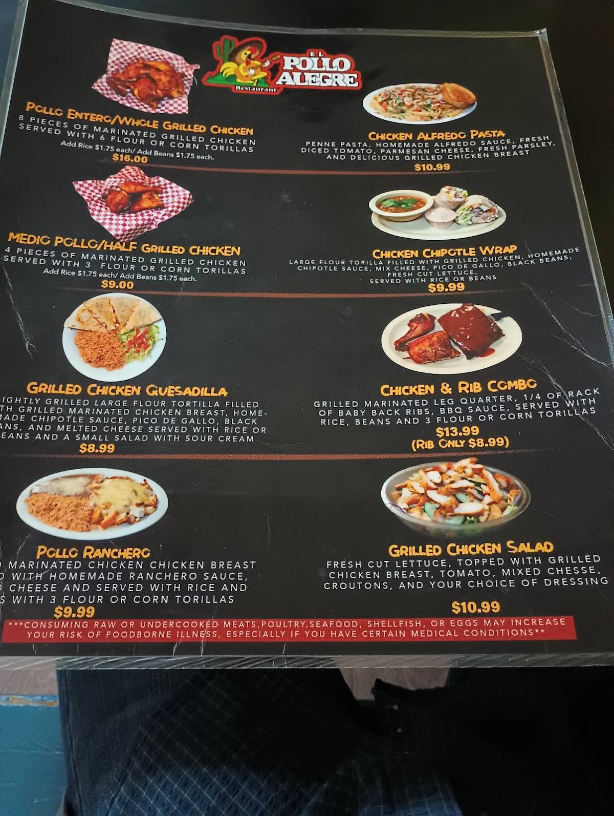 Menu at El Pollo Alegre restaurant, Dalton