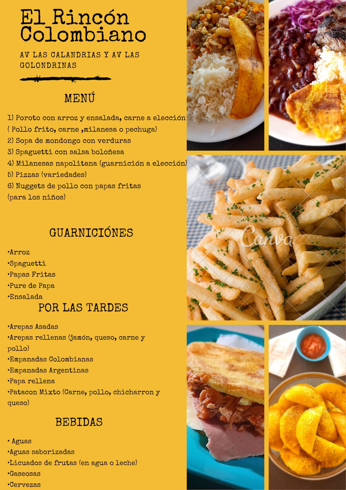 Carta del restaurante El Rincón Colombiano, Puerto Iguazú