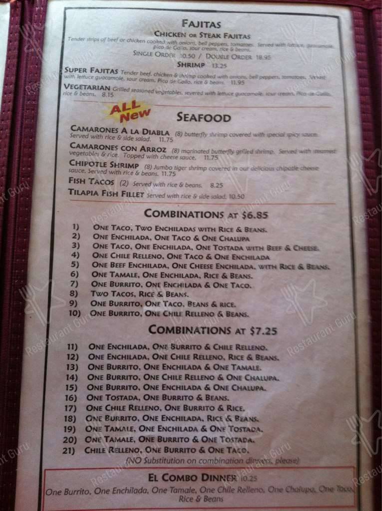 Menu at El Rio Mexican Restaurant, Copperhill