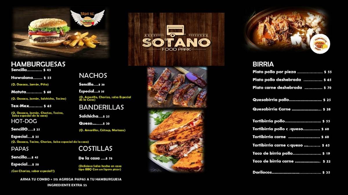 Carta del restaurante "El Sotano" Food Park, Zumpango del Ocampo
