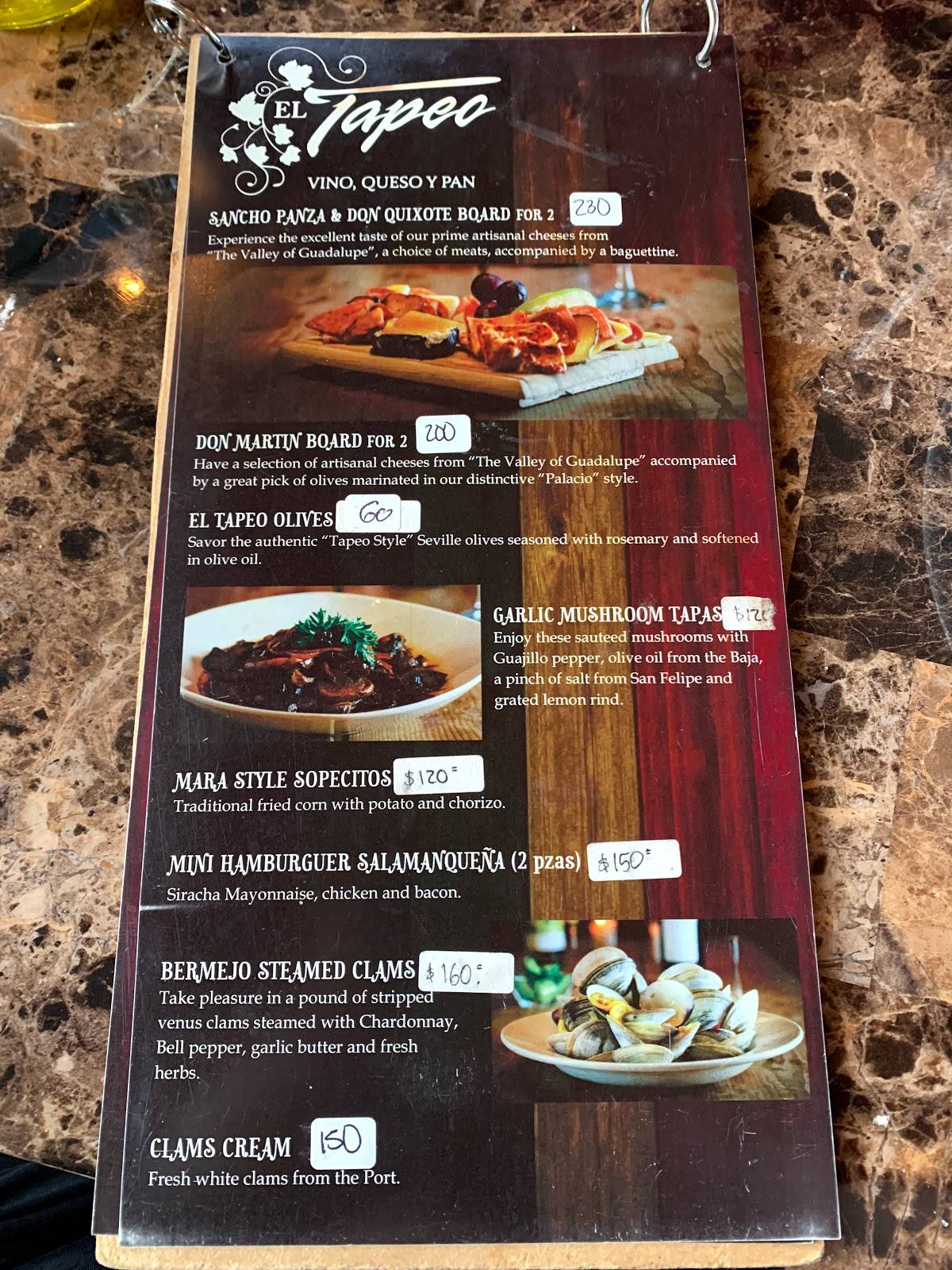 Menu at El Tapeo pub & bar, Puerto Peñasco, Bella Vista