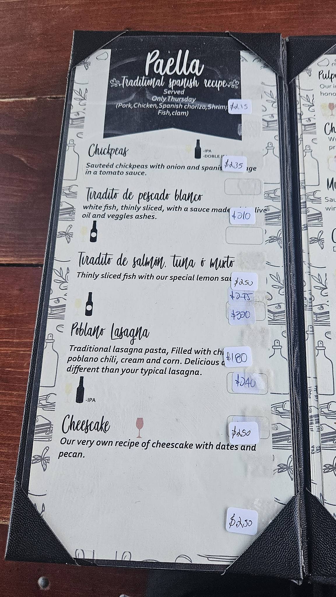 Menu at El Tapeo pub & bar, Puerto Peñasco, Bella Vista