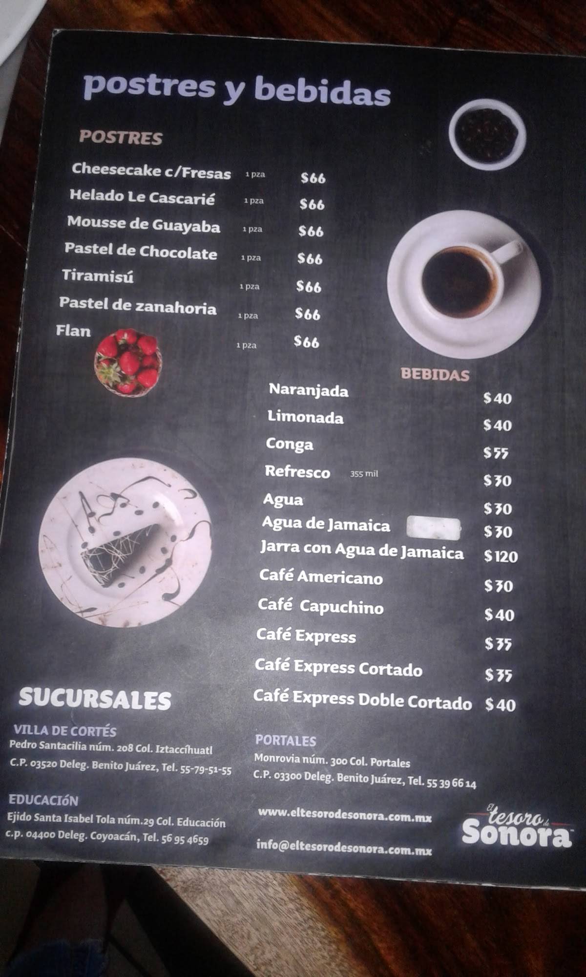 Carta del restaurante El Tesoro del Sonora, Ciudad del México, Pedro ...