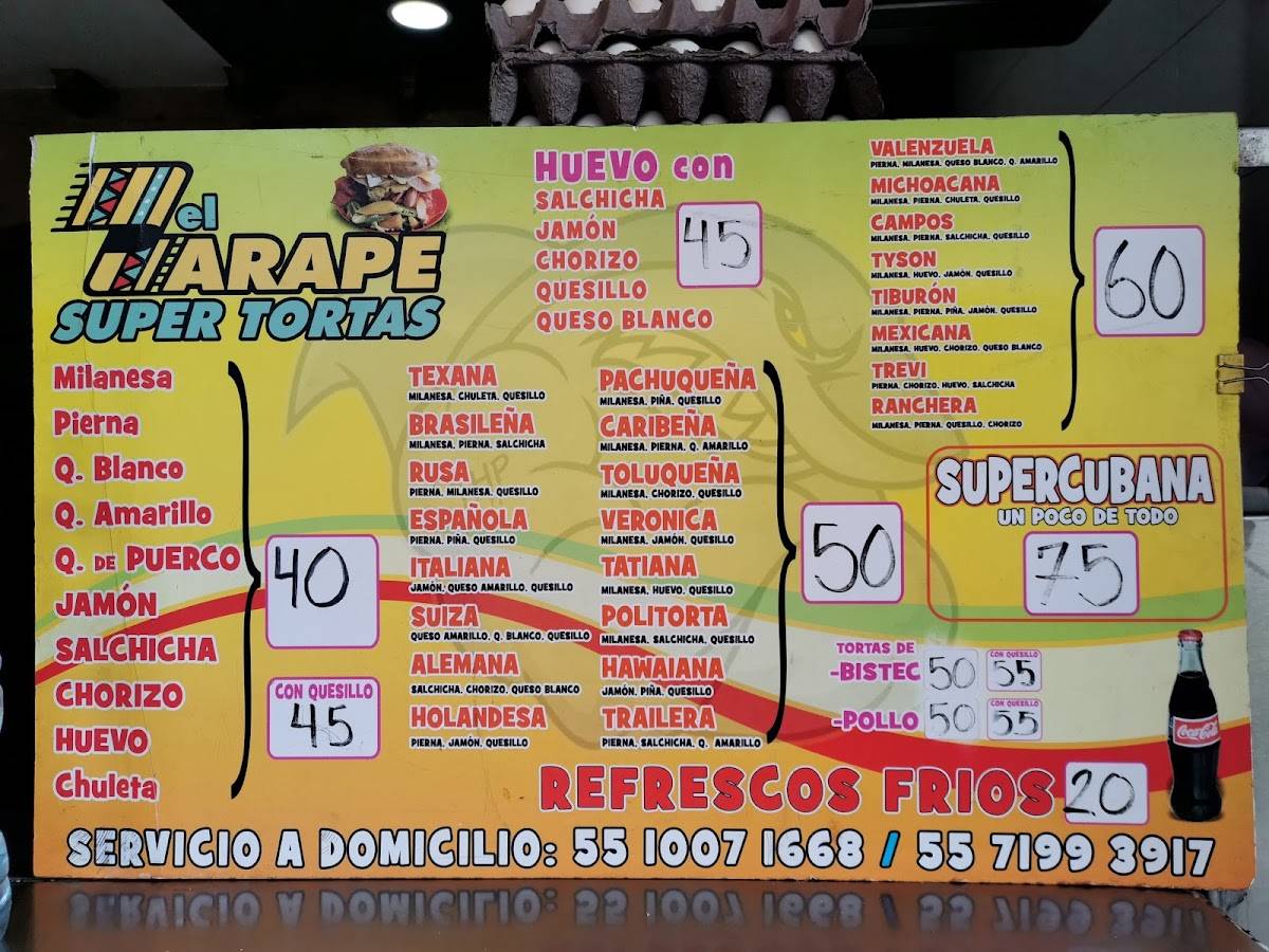 Carta del restaurante El Zarape Super Tortas, Ciudad del México